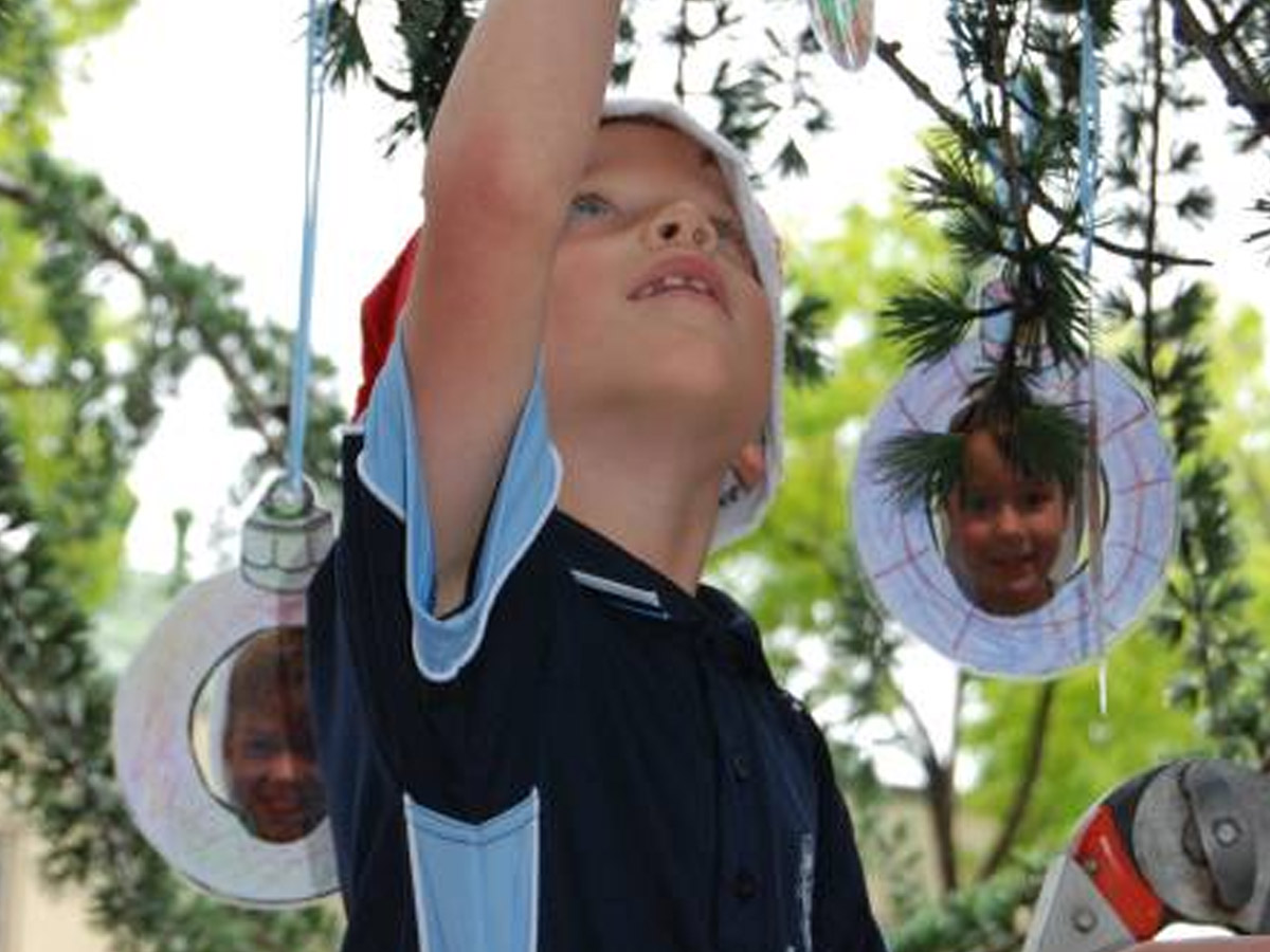 School children decorate Manners Park Christmas tree in Springwood
